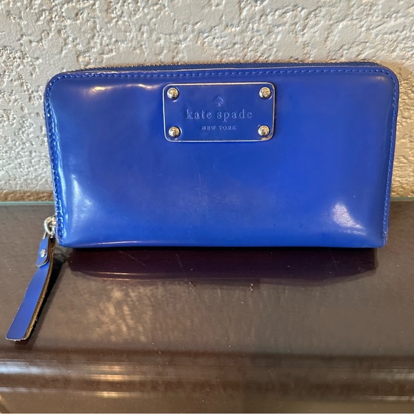 kate spade | Bags | Kate Spade Royal Blue Patent Zip Around Wallet ...